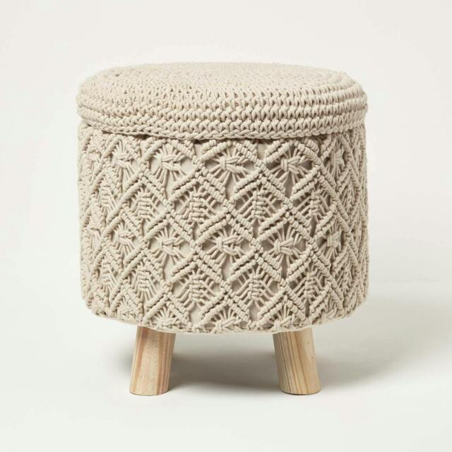 Rackhams Indy Macrame Storage Footstool - 43 cm Tall - Natural by ...