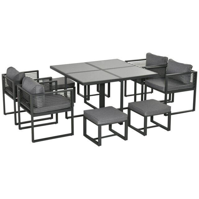 Rackhams 8 Seater Aluminium Garden Dining Cube Set w/ 4 Chairs 4 ...