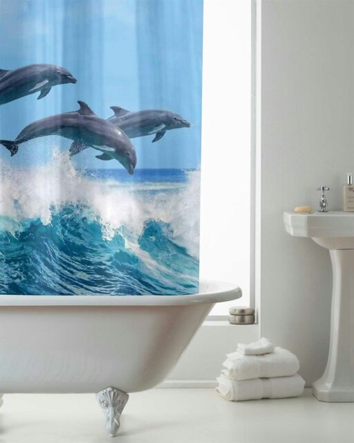 Rackhams Dolphins Blue Shower Curtain - Blue by Rackhams | ufurnish.com