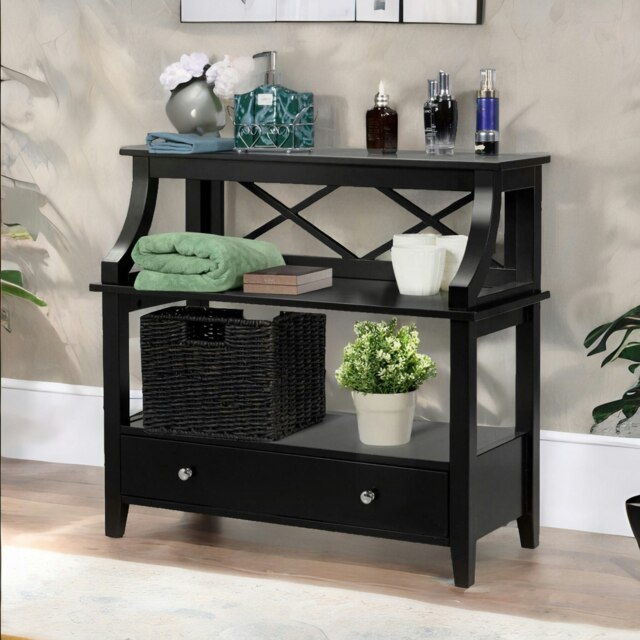 Rackhams Modern 3 Tier Console Table With 2 Drawers And Storage Shelves ...