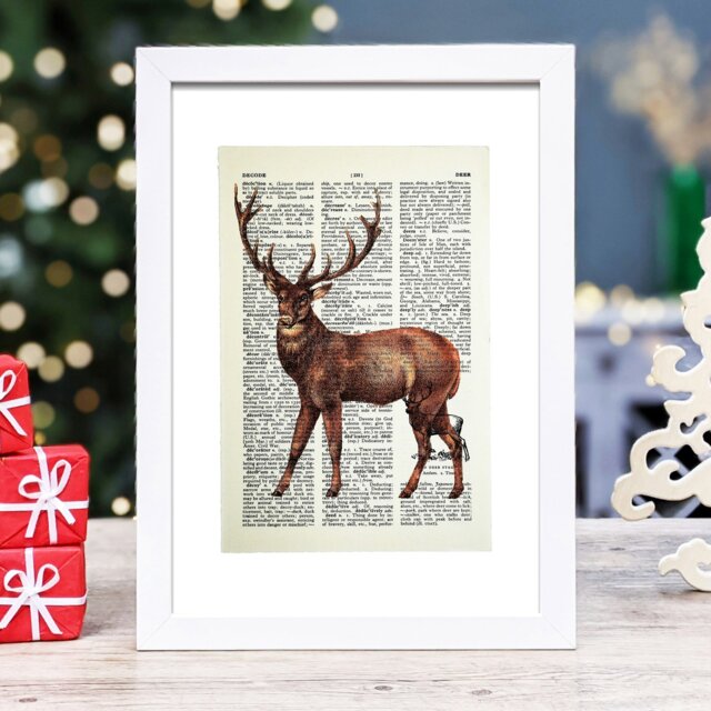 Rackhams Majestic stag vintage book page art print - White by Rackhams ...