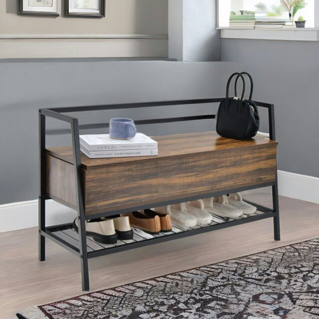 Rackhams Industrial Shoe Storage Bench With Seat & Hidden Storage by ...