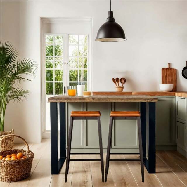 Rackhams Bespoke Collection - Rustic Wood Breakfast Bar Table - Chunky U Base - L140cm X W60cm ...