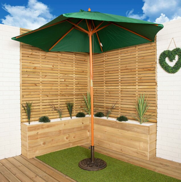 Rackhams 2.4m Wooden Garden Parasol 34mm Shaft & Pulley in Green ...