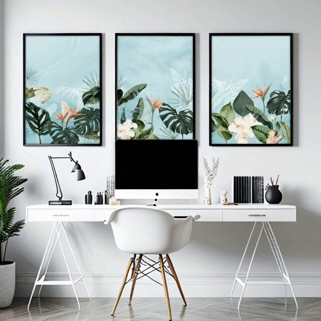 Rackhams Home office art - set of 3 Tropical wall art prints - 16 x 22 ...