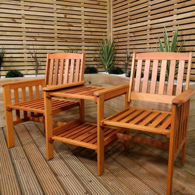 Rackhams 2 Person Wooden Garden Bench Love Seat & Table Garden ...