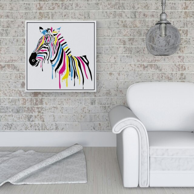 "Rackhams Multi Coloured Zebra Framed Canvas - - White - 40"" x 40 ...