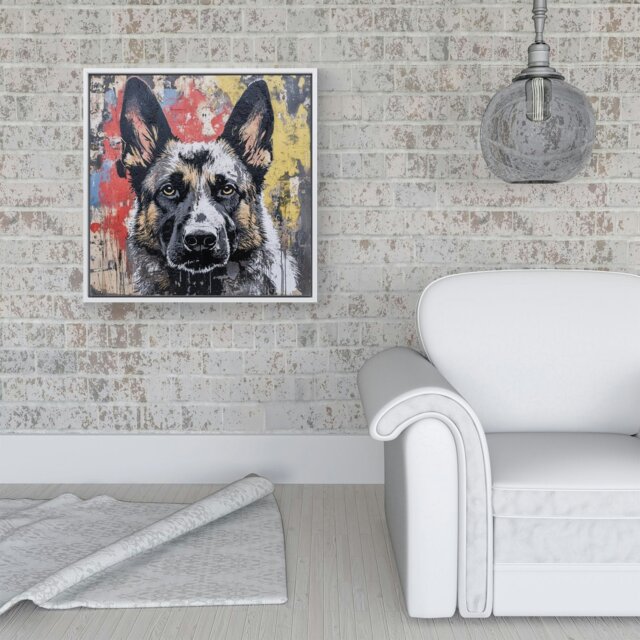 "Rackhams Banksy Inspired German Shepherd Framed Canvas - - White - 40 ...