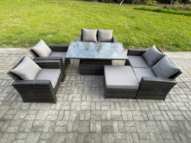 Rackhams Rattan Garden Furniture Sets 7 Seater Patio Outdoor Rising ...