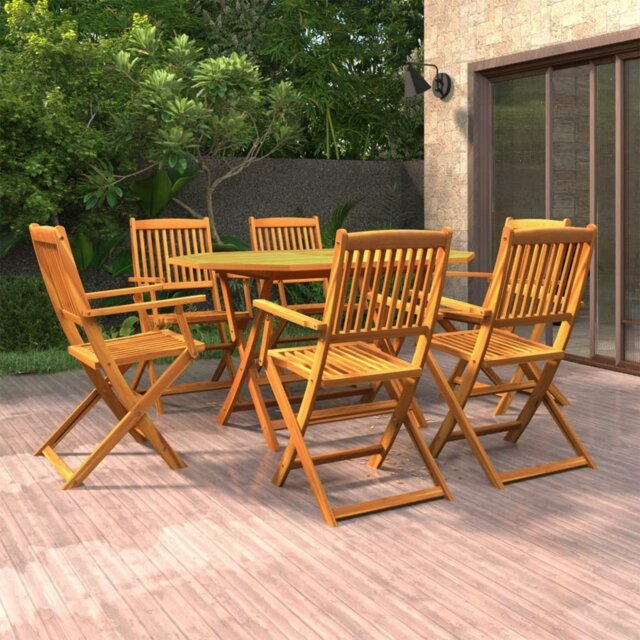 Rackhams 7 Piece Garden Dining Set Solid Wood Acacia - Brown - Solid ...