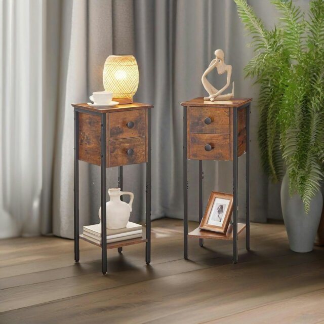 Rackhams Set of 2 Double Drawer Bedside Tables Brown by Rackhams | ufurnish.com