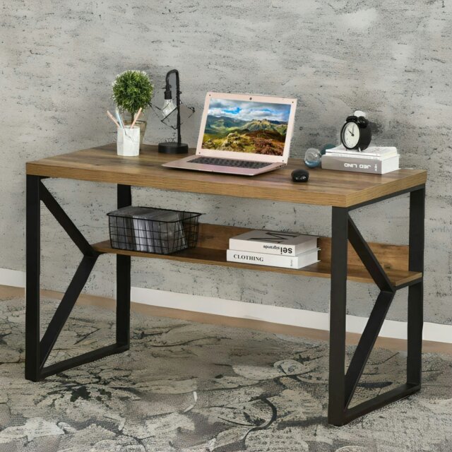 Rackhams Industrial 120CM Wide Computer Desk With Metal Frame by ...