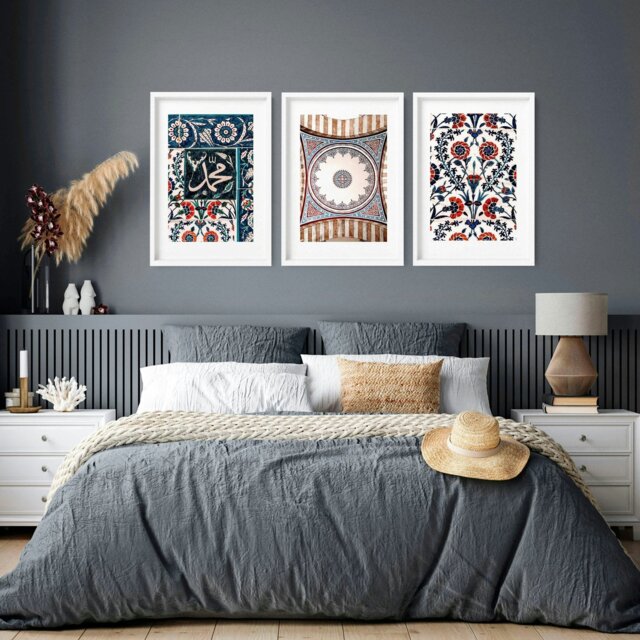 Rackhams Islamic Art and geometry - set of 3 Bedroom wall art - 16 x 24 ...