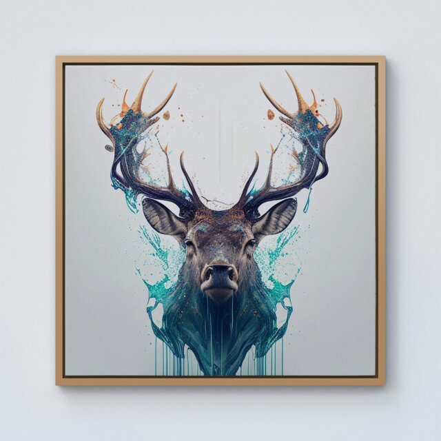 "Rackhams Stag Face Splash Art Framed Canvas - - 30"" x 30"" - Pine" by ...