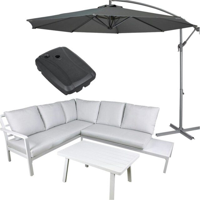 Rackhams Premium 5 Seater Garden Coffee Table & Parasol Set - White ...