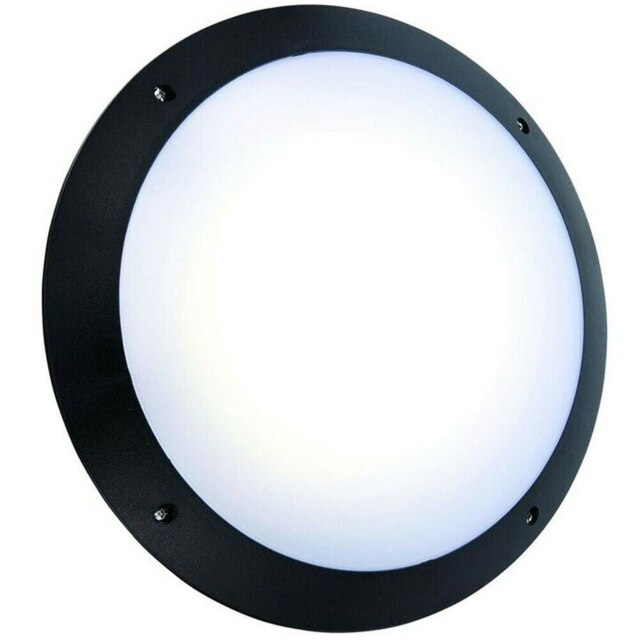 Rackhams IP65 Outdoor Bulkhead Lamp & Microwave Sensor Matt Black Plain ...