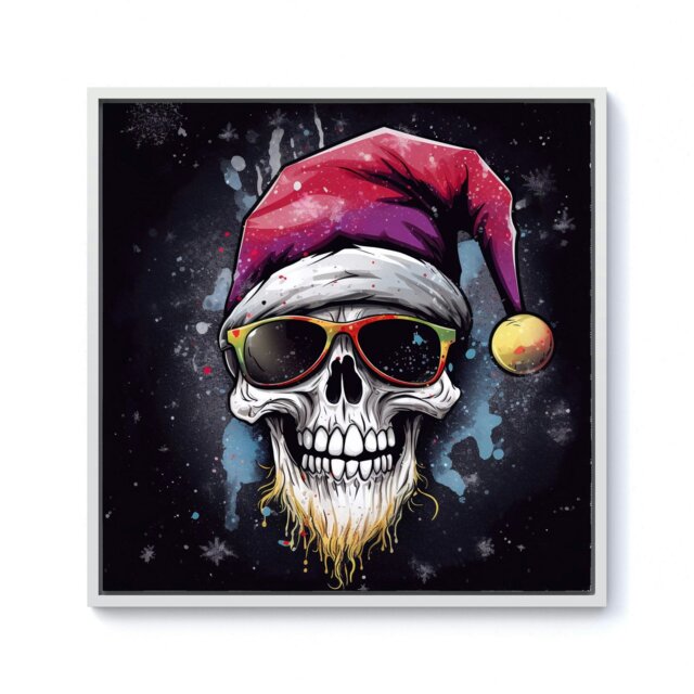 "Rackhams Happy Santa Skull Splash Art Framed Canvas - - 10"" x 10 ...