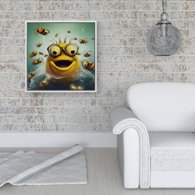 "Rackhams Happy Worm And Bees Splash Art Framed Canvas - - 16"" x 16"" - White" by Rackhams ...