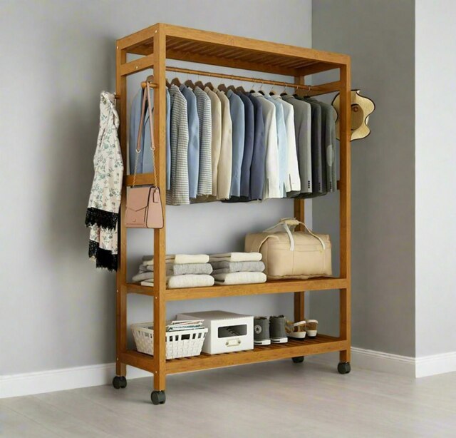 Rackhams Heavy Duty Wooden Clothes Stand – Garment for Open Wardrobe ...