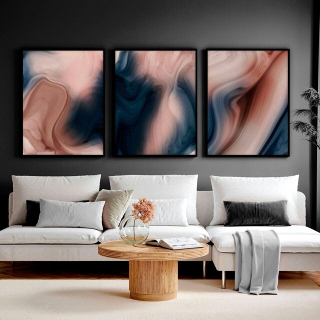 Rackhams Contemporary wall art for living room - set of 3 framed wall ...