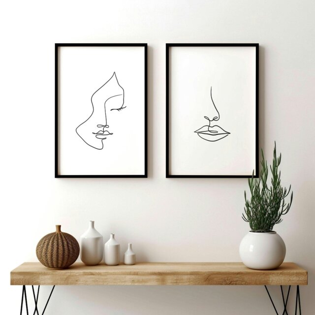Rackhams Line art drawings - Set of 2 wall art prints for living room ...