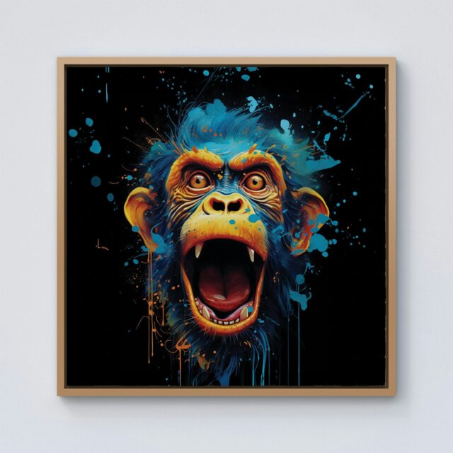"Rackhams Crazy Monkey face Splash Art Framed Canvas - - 10"" x 10"" - Pine" by Rackhams ...