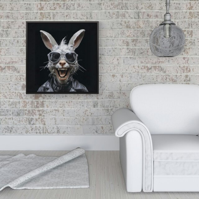 "Rackhams Funky Rabbit Face Framed Canvas - - Black - 40"" x 40""" by ...
