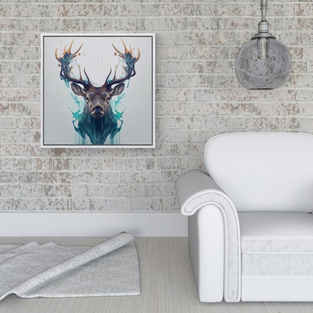 "Rackhams Stag Face Splash Art Framed Canvas - - 40"" x 40"" - White ...
