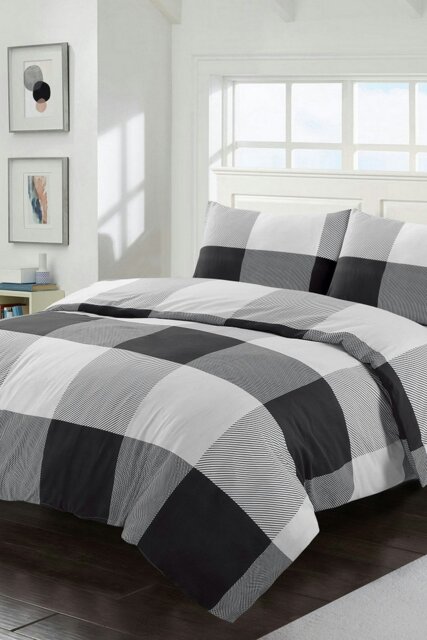 Rackhams Chequered Check Mono Duvet Cover Set - Black - Double by ...