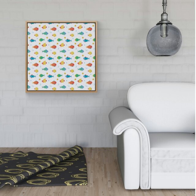 "Rackhams Swimming Fish Framed Canvas - - Pine - 40"" x 40""" by ...