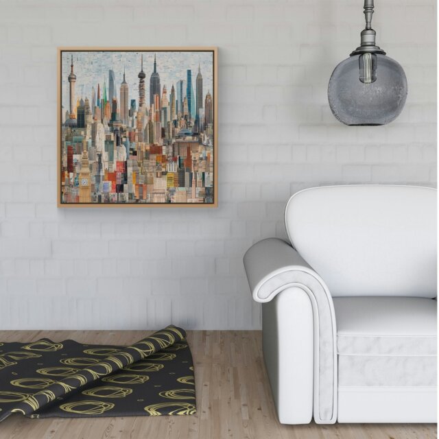 "Rackhams Abstract Icons Framed Canvas - - Pine - 16"" x 16""" by ...