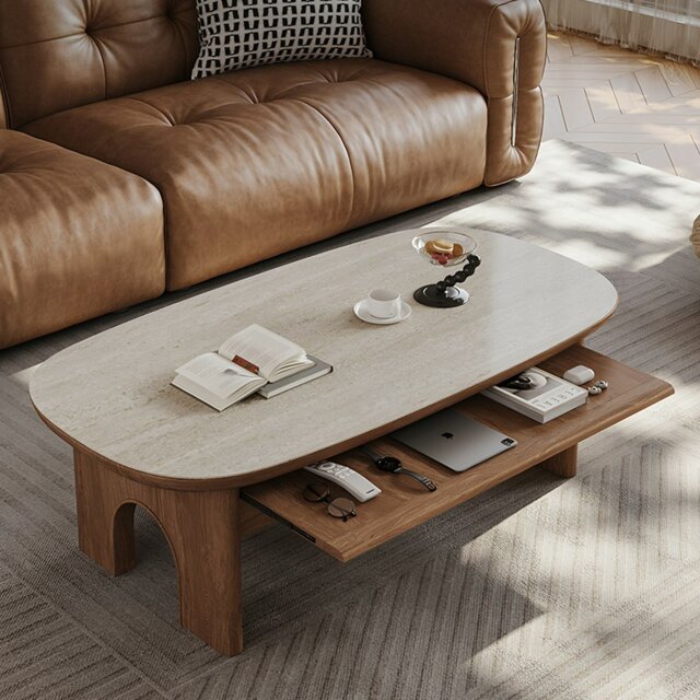 Rackhams Saito Coffee Table With Storage, Wood, Oval by Rackhams | ufurnish.com