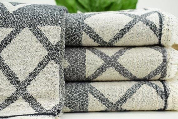 Rackhams Esma Hammam Towel, Cream and Charcoal - by Rackhams | ufurnish.com