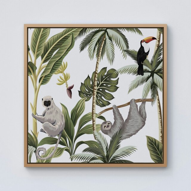 "Rackhams Tropical Sloths Framed Canvas - - 30"" x 30"" - Pine" by ...
