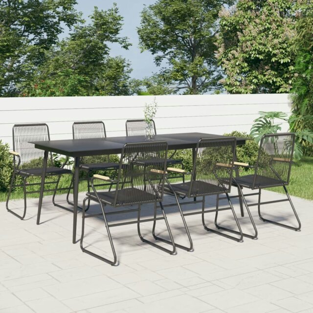 Rackhams 7 Piece Garden Dining Set Black PVC Rattan - Black - PVC ...