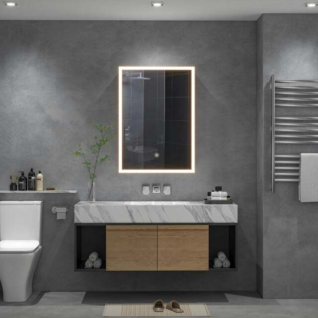 Rackhams 70cm Height Modern Rectangular LED Bathroom Mirror with Wall ...
