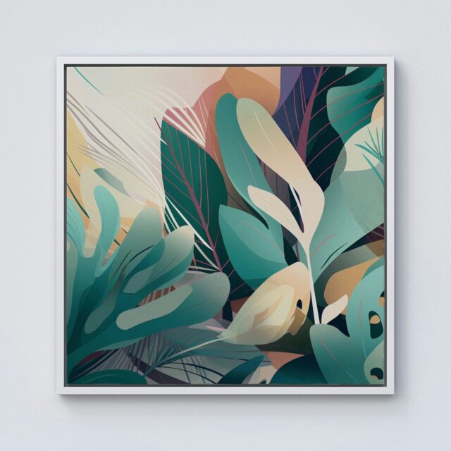 "Rackhams Abstract Tropical Leaves Framed Canvas - - 30"" x 30 ...