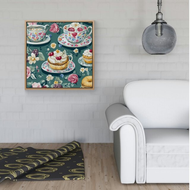 "Rackhams Vintage Tea Party Framed Canvas - - Pine - 40"" x 40""" by ...