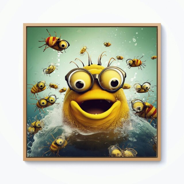"Rackhams Happy Worm And Bees Splash Art Framed Canvas - - 10"" x 10"" - Pine" by Rackhams ...