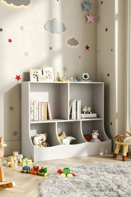 Rackhams 80cm H Double Layer Open Toy Clothing and Bookcase Management ...