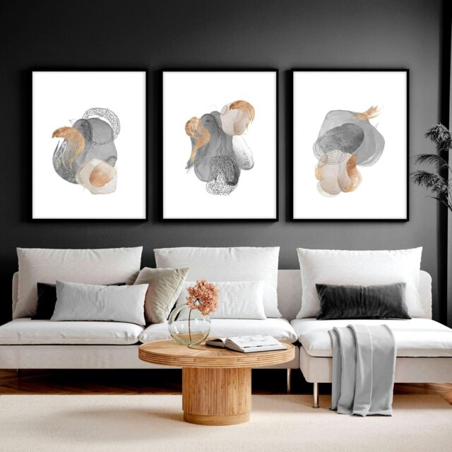 Rackhams Large abstract prints - set of 3 wall art for living room - 16 ...
