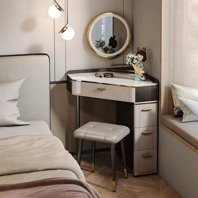 Rackhams Amigo Small Corner Dressing Table, Slimline Dressing Table, With LED Mirror - Size L ...
