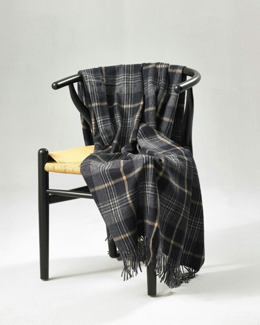 Rackhams Class Check Tassel Hem Brushed Alpaca Blend Throw - Navy x ...