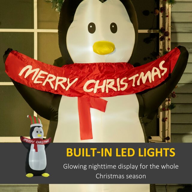 Rackhams 8ft Inflatable Penguin & Christmas Banner Decoration Inner LED ...