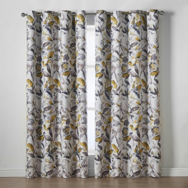 "Rackhams Giverny Blockout Curtains Thermal Eyelet Header - Yellow - 90 ...
