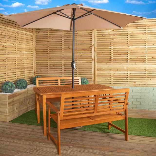 Rackhams Outdoor 4 Person Rectangular Wooden Garden Table, 2 Benches ...