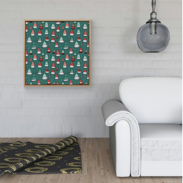 "Rackhams Hand Drawn Joyful Santa Hats Framed Canvas - - Pine - 16"" x ...