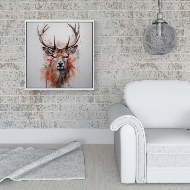 "Rackhams Watercolour Splash Art Stag Face Framed Canvas - 40"" x 40 ...