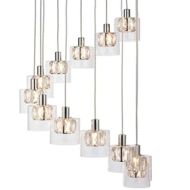 Rackhams Multi Light Ceiling Pendant 12 Bulb Chrome & Crystal ...