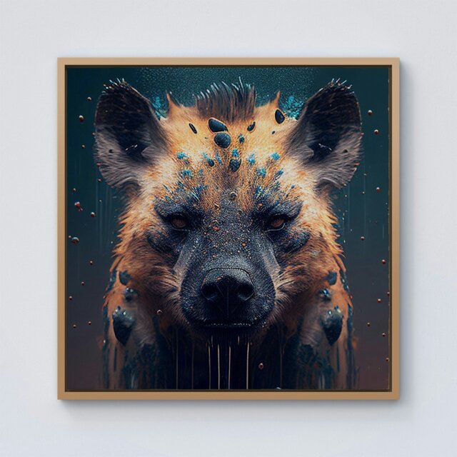 "Rackhams Hyena Face Splash Art Dark Background Framed Canvas - - 10"" x 10"" - Pine" by ...
